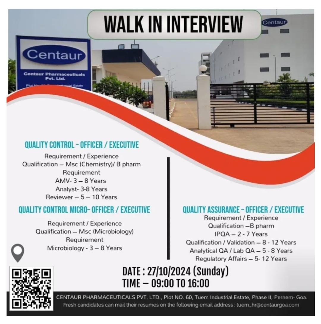 Exciting Walk-In Job Openings at Centaur Pharmaceuticals QC, QA Jobs ...