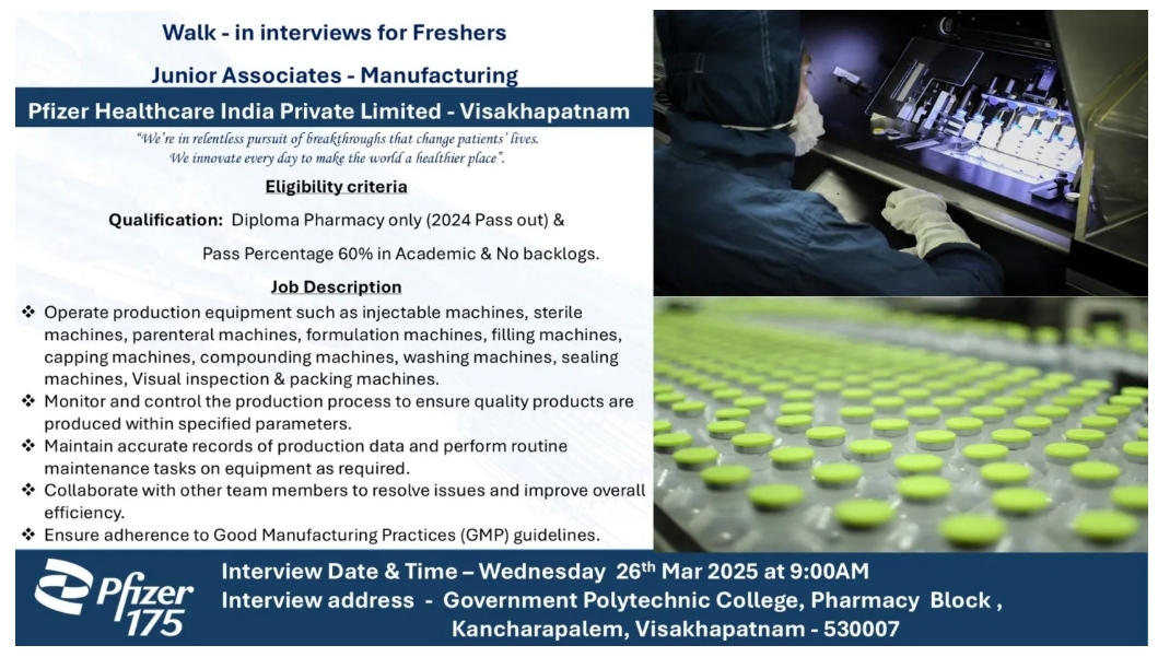 Pfizer Healthcare Hiring for Manufacturing – Exciting Pharma Jobs in ...