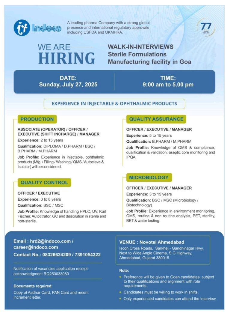 Indoco Remedies Production QA QC Microbiology pharma jobs in BPharm M ...